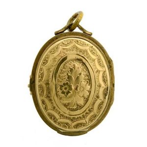 Victorian Gold Hinged Locket with Engraving - Pendants/Lockets - Jewellery