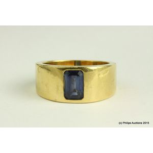 Sapphire Inset Gold Gents Ring - Rings - Jewellery