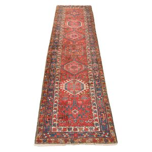 Geometric Persian Wool Runner on Deep Red Ground - Rugs & Carpets ...