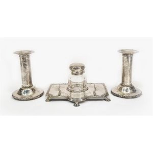Edwardian Silver Desk Set with Inkwell and Candlesticks, London 1904 ...