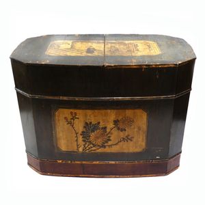 Chinese Blue Storage Box with Painted Panels - Zother - Oriental