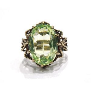 9ct Gold Oval Green Paste Gemstone Ring - Size N - Rings - Jewellery