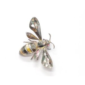 925 Silver and Mother of Pearl Wasp Brooch, Large - Brooches - Jewellery