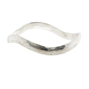 Hammered Wave 925 Silver Bangle, 66mm Dia, 21.9g Weight - Bracelets/Bangles - Jewellery
