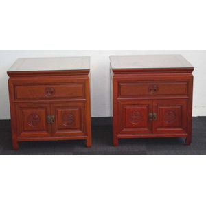 Pair of Chinese Hardwood Cabinets with Carved Fronts and Glass Tops ...