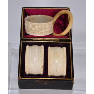 Ivory napkin ring set with Chinese design - Ivory - Oriental
