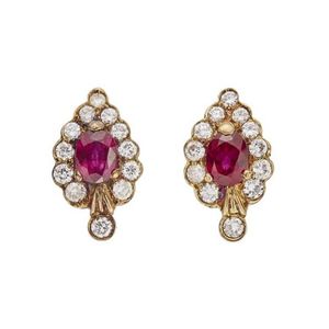18ct Gold & Synthetic Ruby Doublet Earrings with Diamonds - Earrings ...