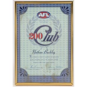 Nathan Buckley's AFL 200 Club Certificate for 200th Game - Sporting ...