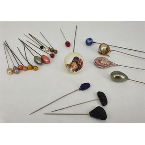 Antique Hat Pin Box with Enamelled Cabochon and Pins - Sewing - Zother ...