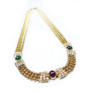 Multi-Gemstone Gold Necklet with Diamonds - Necklace/Chain - Jewellery
