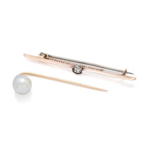 Pearl Stick Pin and Rhinestone Brooch Set - Brooches - Jewellery
