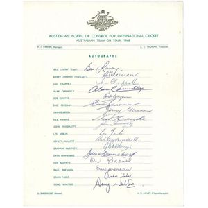 1968 Australian Team Signed Sheet and Photos - Sporting - Cricket ...