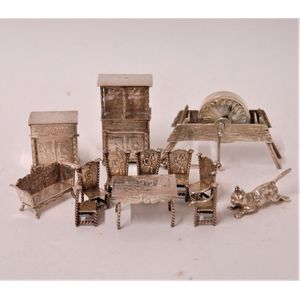 Collectable sterling silver miniature statuary and household wares ...