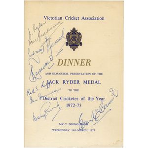 Jack Ryder Medal Dinner Menu with Legendary Signatures - Sporting ...