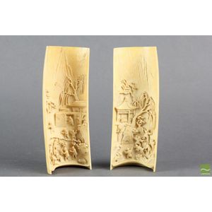 Ivory Landscape Panels with Floral Carving - Ivory - Oriental