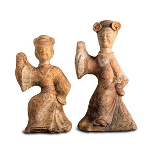 Han Dynasty Dancing Female Pottery Figures - Asian - Antiquities
