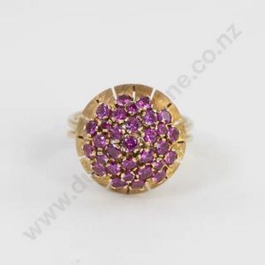 14ct Synthetic Ruby Cluster Ring, Textured Platform, Size P - Rings ...