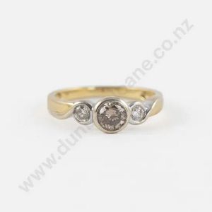18ct Three Stone Fancy Diamond Ring with Champagne and White Diamonds ...