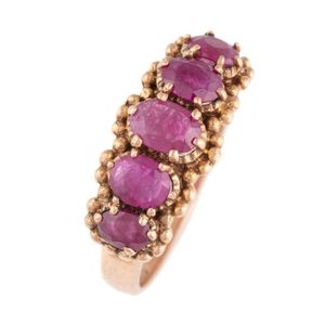 9ct Rose Gold Ruby Ring with 5 Oval Cut Rubies - Rings - Jewellery