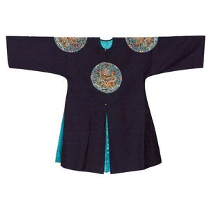 Qing Dynasty Emperor's Navy Surcoat with Dragon Medallions - Textiles ...
