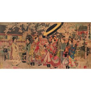 Meiji Era Three Sheet Woodblock Print - Art - Oriental