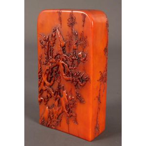 Chinese Orange Stone Chop with Blossom and Calligraphy - Zother - Oriental