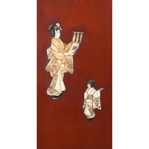 Meiji Shibayama Panels: Geisha Scenes in Red Lacquer Frames - Zother ...