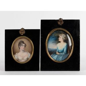Antique Miniature Portrait Paintings on Ivory in Matching Frames ...