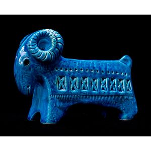 Blue Glaze Bitossi Ram - 12 x 18 cm - Zother - 20th Century European ...