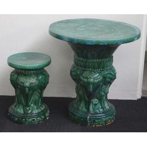 Chinese Pottery Table and Stool Set - Ceramics - Chinese - Oriental