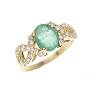 Emerald and Diamond Loop Ring, 14ct Gold - Rings - Jewellery