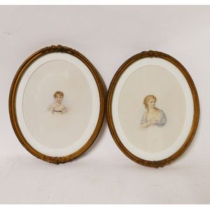 Regency Watercolour Portrait Pair in Gilt Frames - Watercolours, Other ...