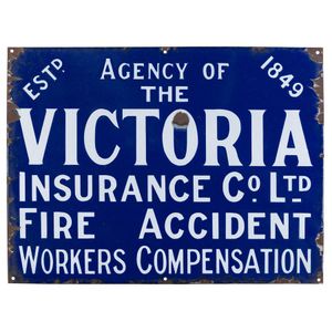 Victoria Insurance Co. Enamel Sign, Circa 1930 - Signage - Advertising