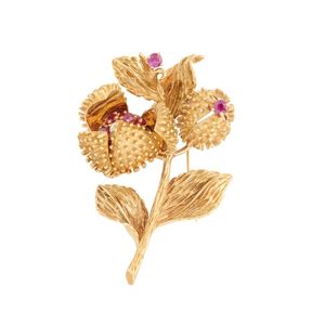 Tiffany & Co. 18ct Gold Ruby Diamond Flower Brooch - Brooches - Jewellery