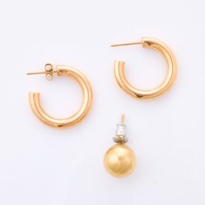 Rose Gold Hoop Earrings and Ball Stud Set, Mismatched Fittings ...