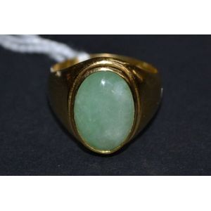Jade and Gold Gents Ring, Marked 835 - Rings - Jewellery