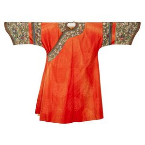 Chinese Red Silk Kesi Ladies Robe with Dragon Roundels - Textiles ...