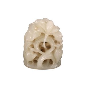 Chinese White Jade Hat Finial with Storks and Foliage Design - Jade ...