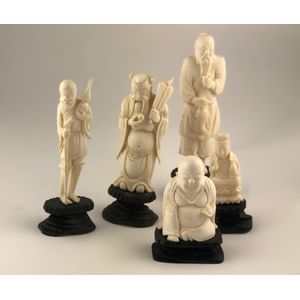 Carved Ivory Immortals: A Collection of Five Figures - Zother incl ...