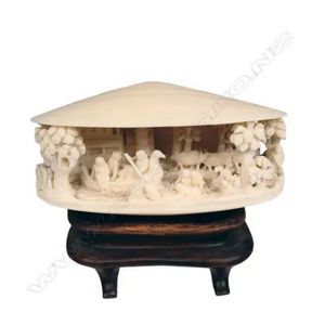 Middle Eastern Scene Carved Ivory Dream Shell with Wooden Stand ...