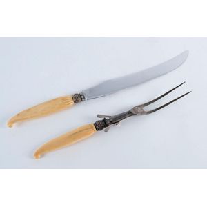 19th Century Ivory Handled Carving Set - Zother incl. carved Western ...