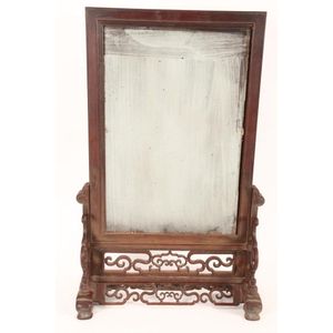 Chinese Carved Wooden Table Screen with Mirror and Pierced Decoration ...