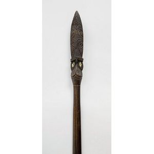 New Zealand Maori artefacts taiaha (fighting stick), kakauroa (staff ...