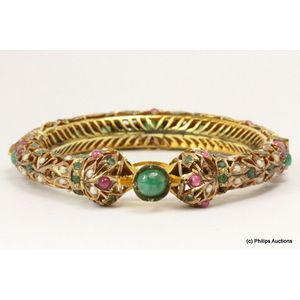 Indian Emerald, Ruby, and Pearl Gold Wedding Bangle - Bracelets/Bangles ...