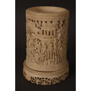 Qing Dynasty Ivory Brush Pot with Intricate Carvings - Ivory - Oriental