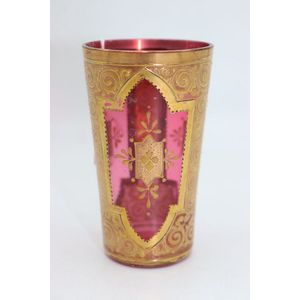 Gilded Ruby Red Moser Glass Beaker - European - Glass