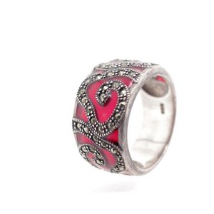 Enamel & Marquesite Sterling Silver Ring, Size P, 925 Marked - Rings ...