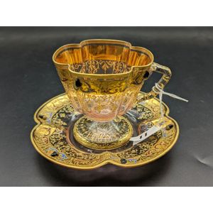 Moser Ruby Crystal Cup and Saucer with Acorns - European - Glass