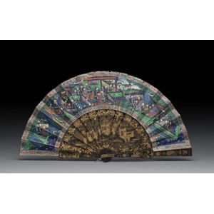 Chinese Lacquer Fan with Ivory Inlay, Early 20th Century - Zother ...