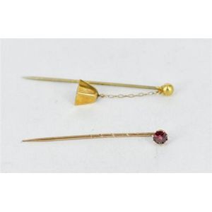 9ct Gold Tie Pins with Garnet and Bell Design - Stick, Hat & Tie Pins ...